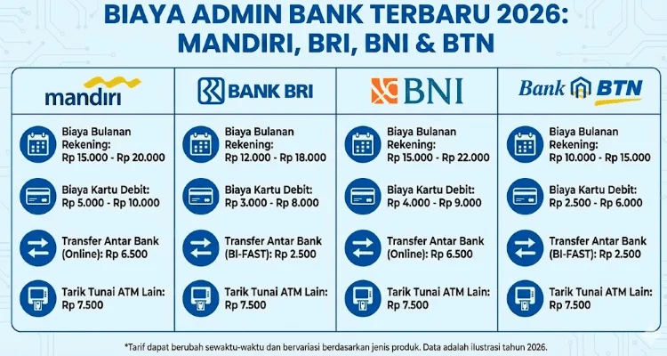 Biaya Admin Tabungan Bank Mandiri, BRI, BNI & BTN Terbaru 2026